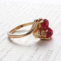 Vintage Ring Ruby Swarovski Crystal Double Heart Ring 18k Gold Antique ...