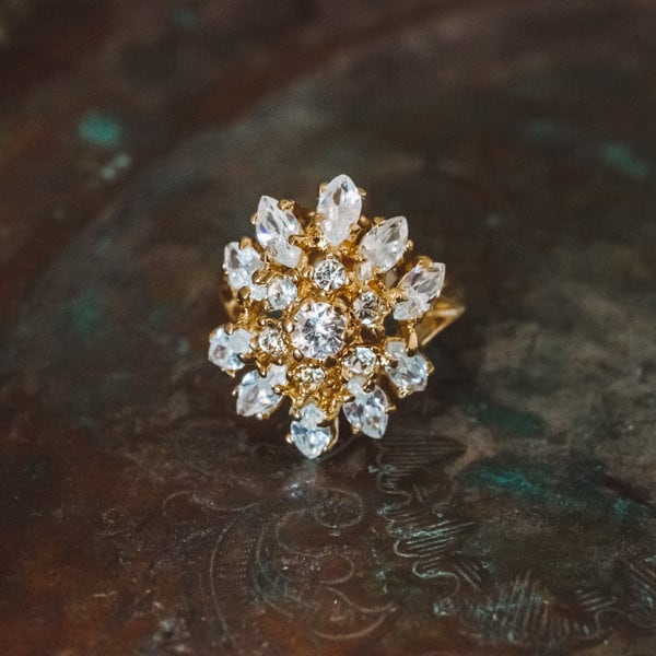 Vintage Ring Cubic Zirconia Center Stone with Clear Swarovski Austrian ...